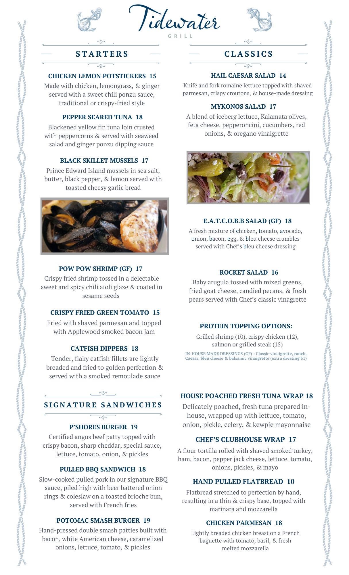 Tidewater Grill Lunch/Dinner Menu - Potomac Shores Golf Club