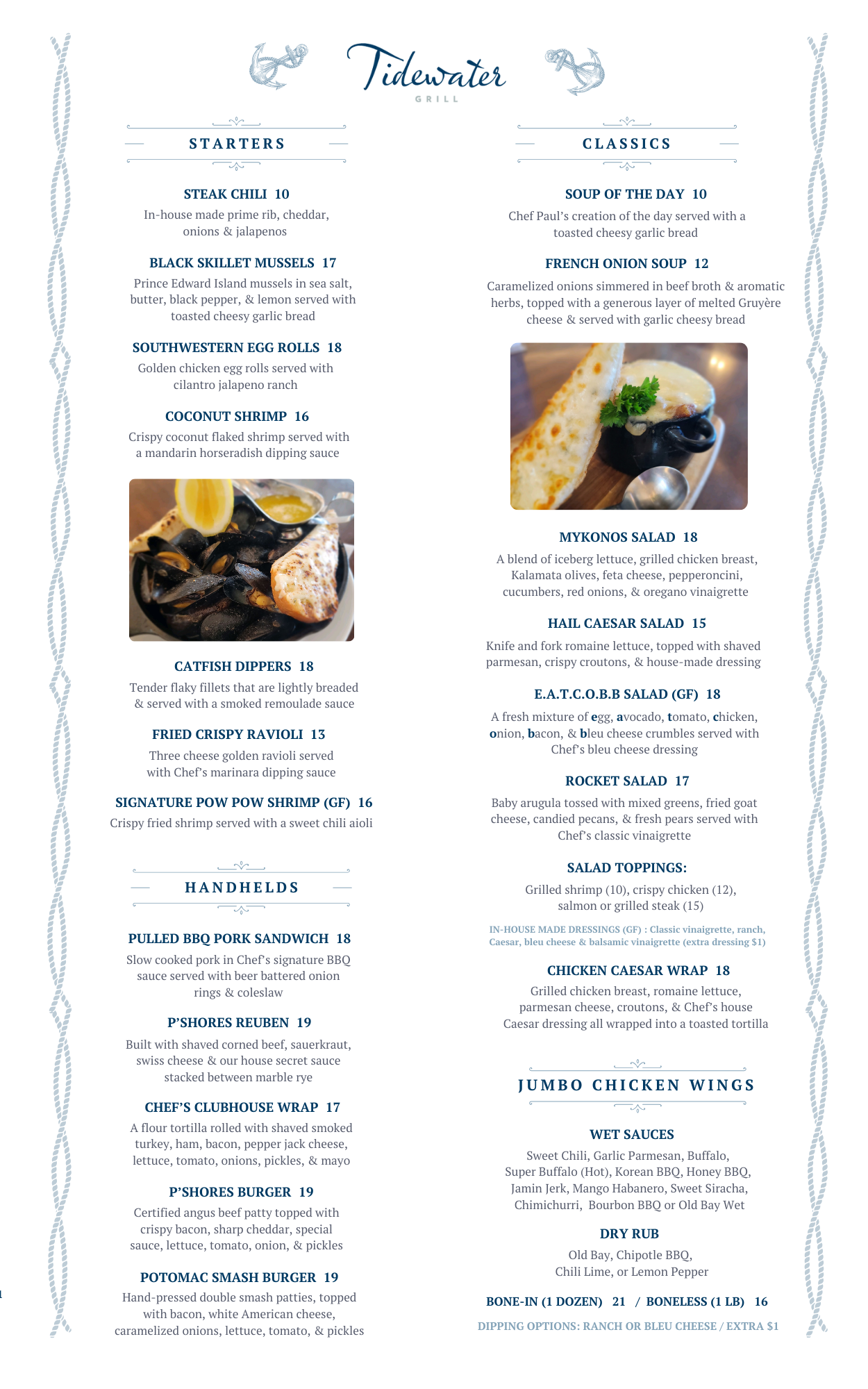 Tidewater Grill Lunch/Dinner Menu - Potomac Shores Golf Club
