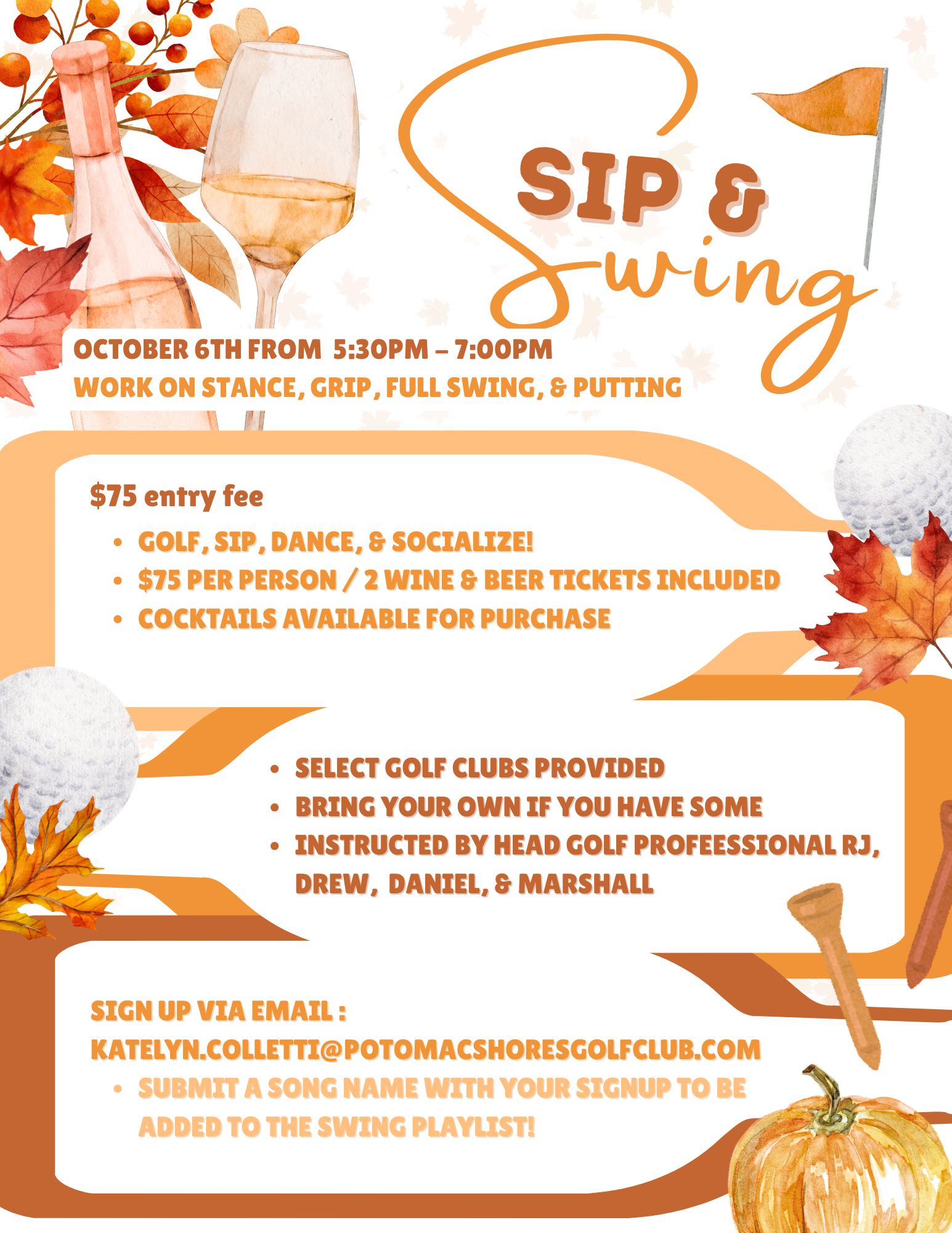 Sip and Swing Golf Clinic - Potomac Shores Golf Club